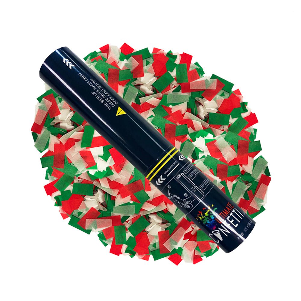 Green, White & Red Handheld Confetti Popper Cannon — Ultimate Confetti